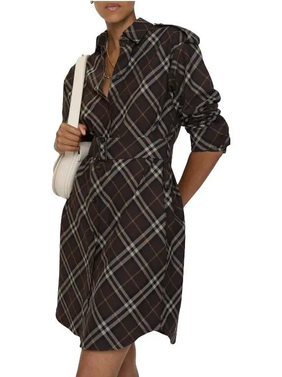 Burberry Check Cotton Flannel Shirt Dress - Truffle Brown