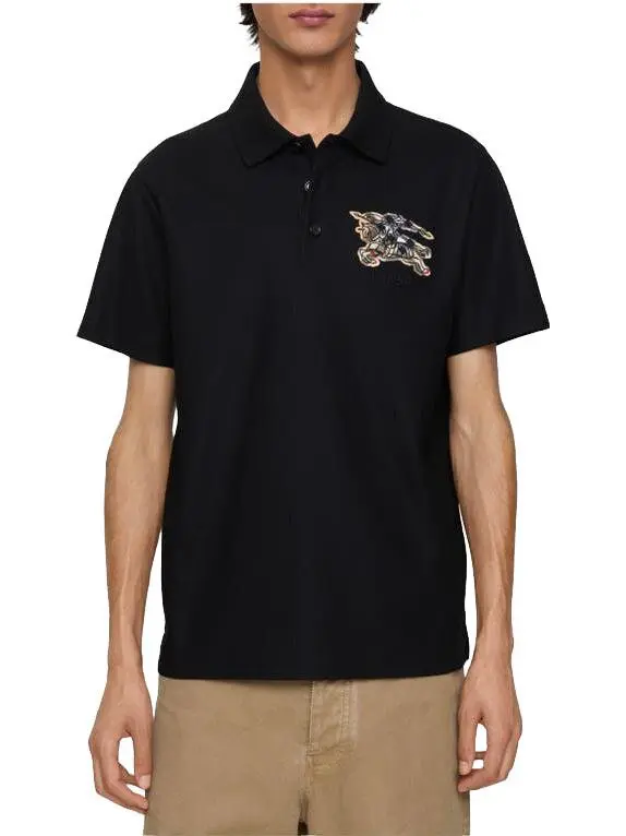 Burberry Ekd Check Cotton Polo Shirt - Black