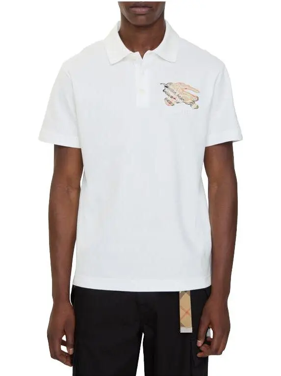 Burberry Ekd Check Cotton Polo Shirt - Chalk White