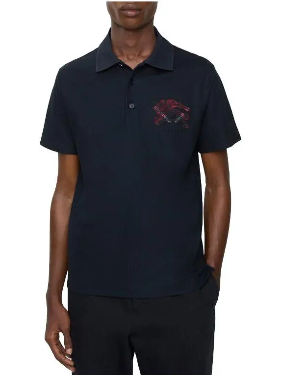 Burberry Ekd Check Cotton Polo Shirt - Navy