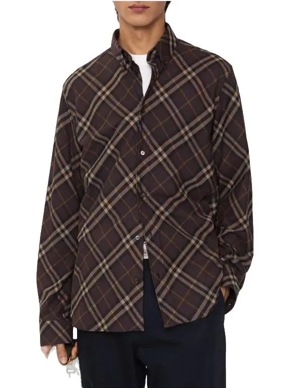 Burberry Relaxed Fit Check Cotton Flannel Shirt - Truffle Brown