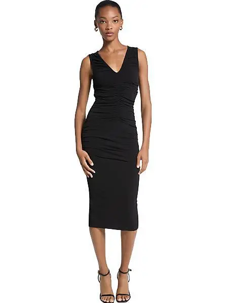 Michael Kors Stretch Matte Jersey Ruched Midi Dress - Black