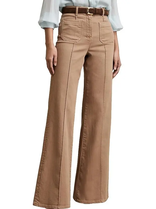 REISS Sakura Patch Pocket Flare Jeans - Taupe Neutral