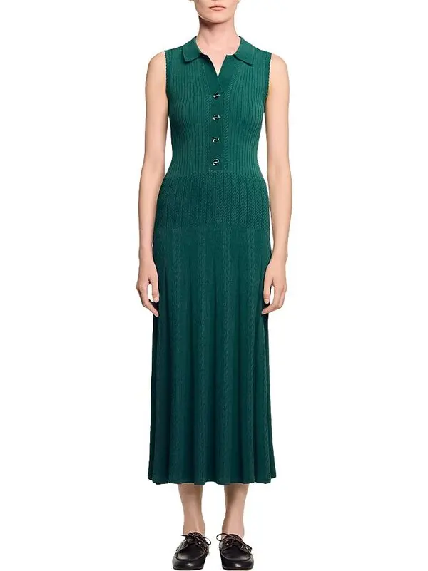 Sandro Polo Neck Rib Knit Dress - Dark Green