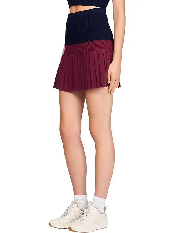 Sandro Short Two Tone Knit Skirt - Navy Blue