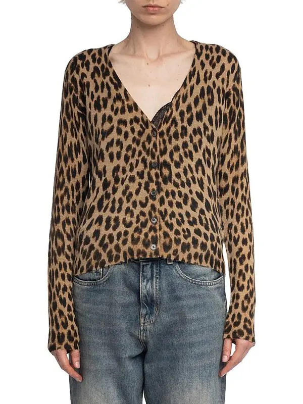 Zadig&Voltaire Manala Cp Print Leo Cashmere Cardigan - Daim