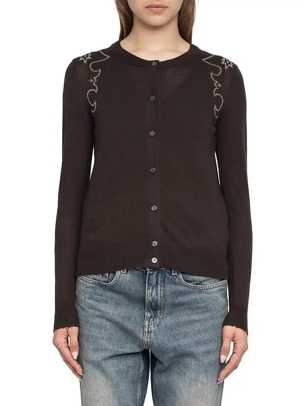 Zadig&Voltaire Missya Cp West Embellished Cashmere Cardigan - Dark Chocolate