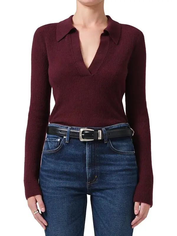 Citizens Of Humanity Simone Wool Cashmere Polo Sweater - Burgundy