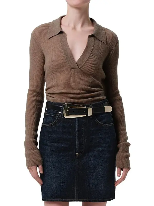 Citizens Of Humanity Simone Wool Cashmere Polo Sweater - Mushroom