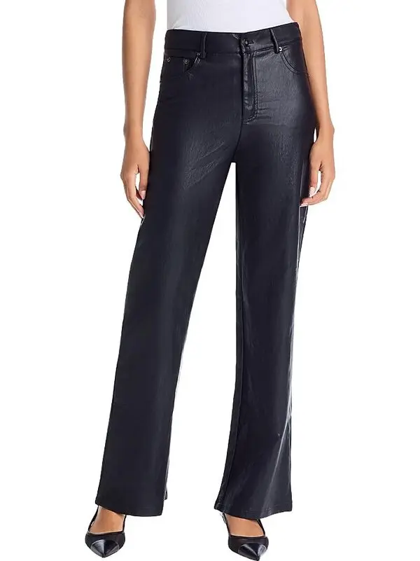 Aqua Faux Leather Flared Pants - Black