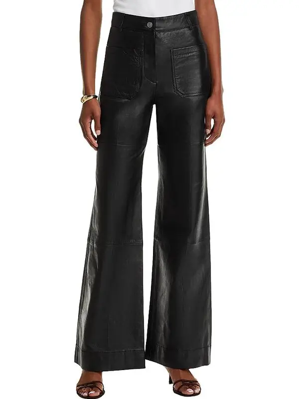 Victoria Beckham Alina Leather Flared Leg Pants - Black