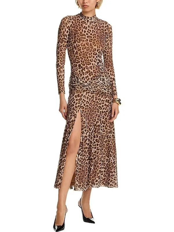 Bardot Lea Mesh Midi Dress - Black Leopard