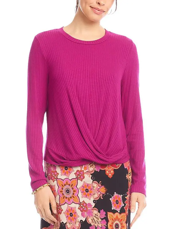 Karen Kane Drape Crossover Hem Top - Magenta