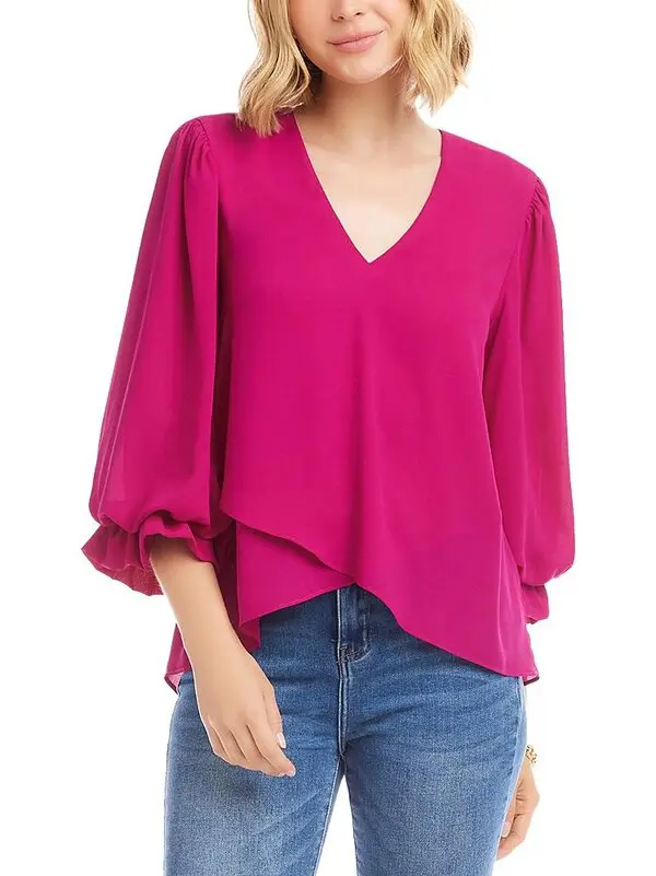 Karen Kane Layered Bracelet Sleeve Top - Magenta