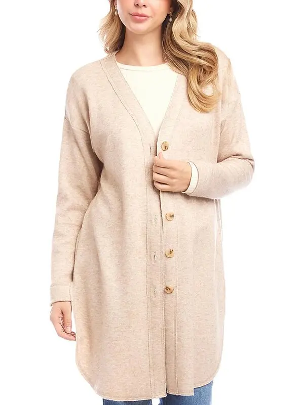 Karen Kane Long Sleeve Button-front Sweater - Oat
