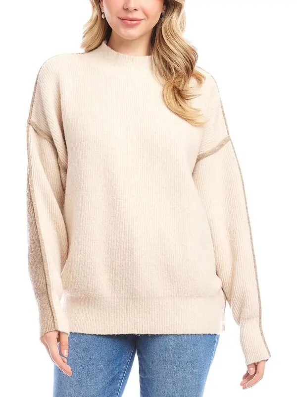 Karen Kane Colorblocked Mock Neck Sweater - Sand/ Neutral