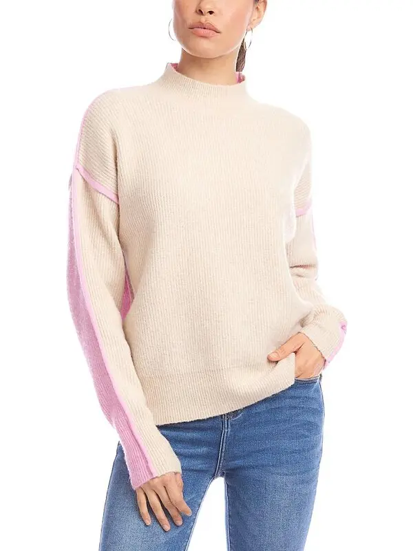 Karen Kane Colorblocked Mock Neck Sweater - Sand/ Pink