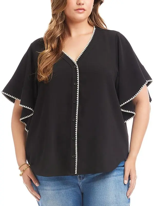 Karen Kane Flutter Sleeve Top - Black/ Cream