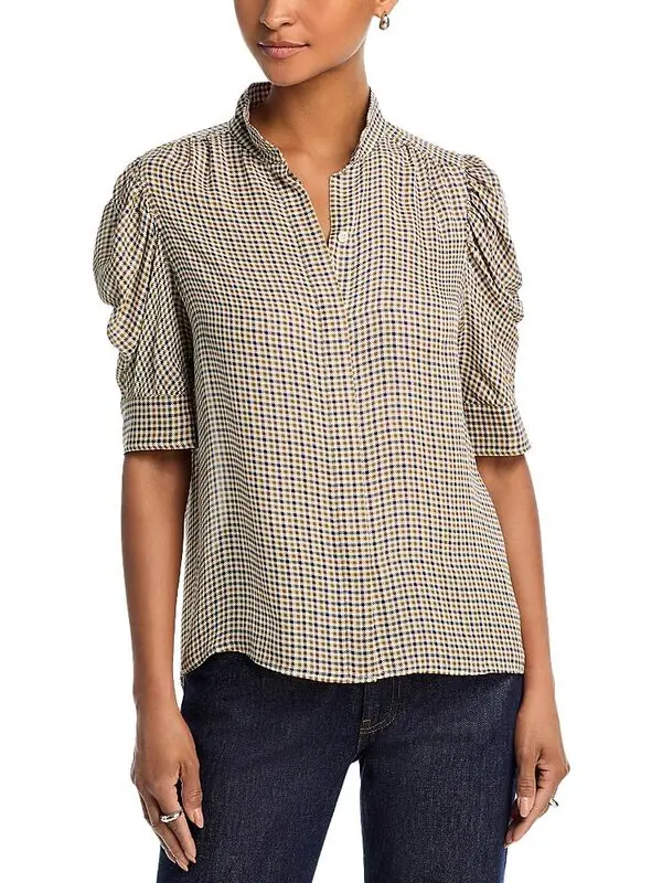 FRAME The Gillian Silk Top - Houndstooth