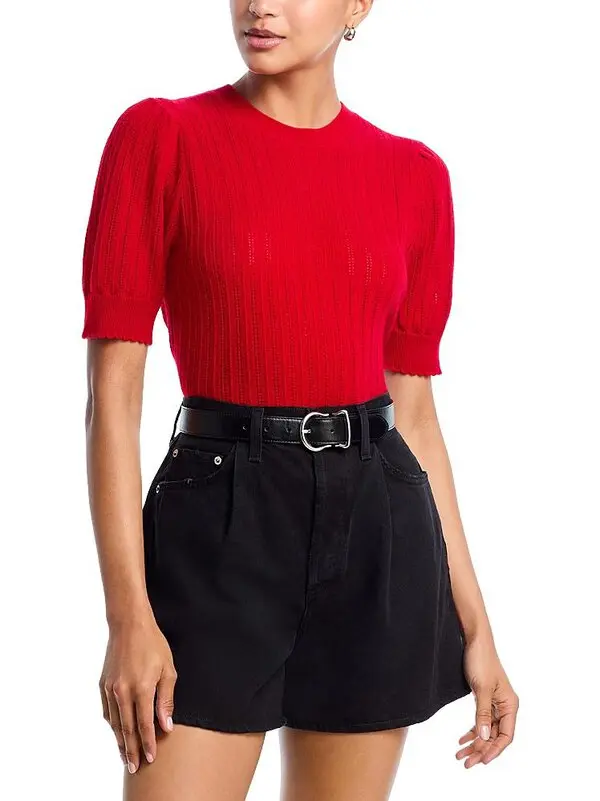 FRAME The Ladder Cashmere Pointelle Sweater - Bright Raspberry