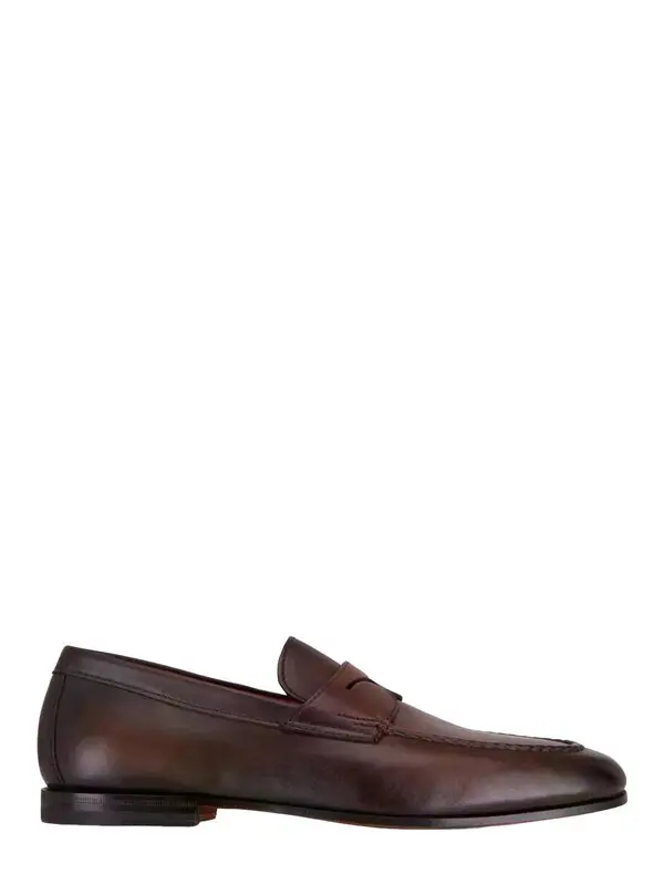 Santoni Leather Penny Loafers - Brown