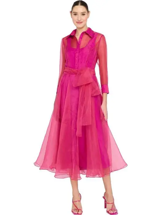 Theia Starlette Organza Shirt Dress - Sunset Fuscia