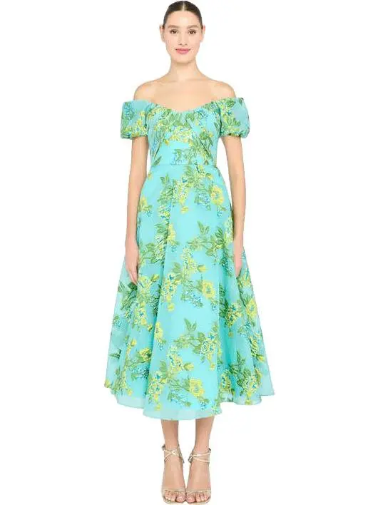 Theia Alanis Off-shoulder A-line Dress - Aqua