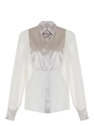 THEO THE LABEL Idalia Plasteron Chiffon Blouse - Stone