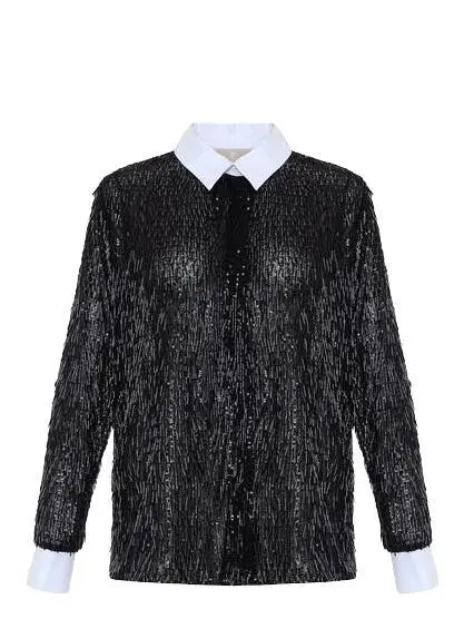 THEO THE LABEL Kleio Sequin Collared Shirt - Black