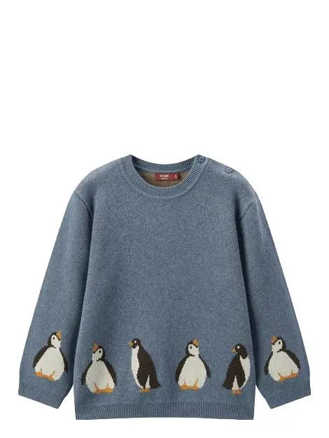MILKBARN Knitted Birdseye Jacquard Pullover - Penguin Family