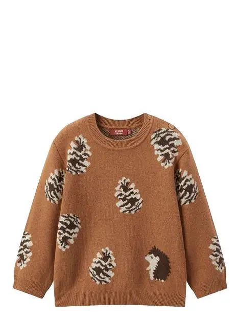 MILKBARN Knitted Birdseye Jacquard Pullover - Pinecone & Hedgehog