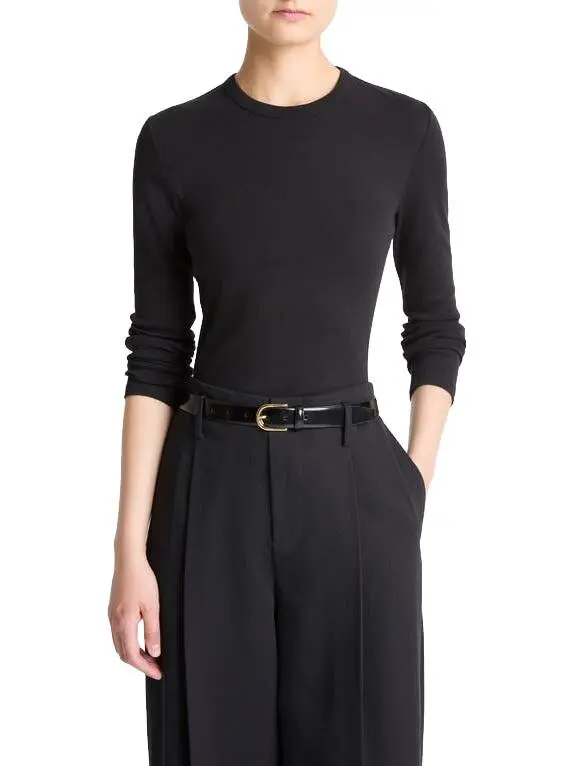 Vince Essential Long Sleeve Pima Cotton & Modal T-shirt - Black