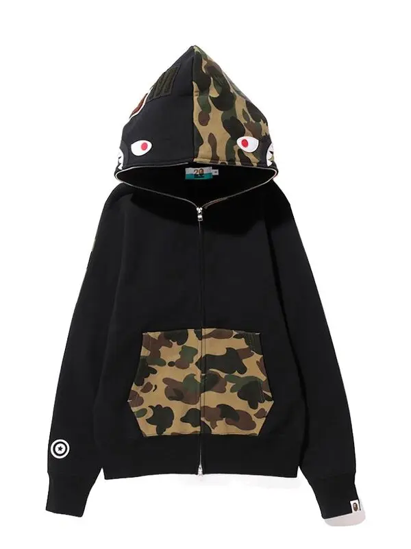 A BATHING APE 1st Camo Nw20 Full Zip Shark Hoodie - Black/green