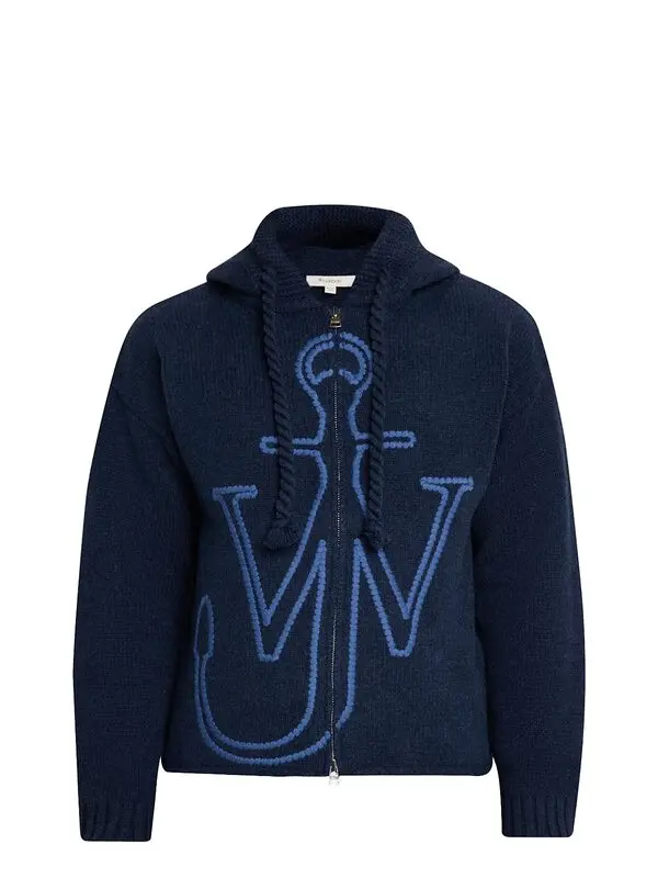 JW Anderson Anchor Embroidered Zip Hoodie - Blue