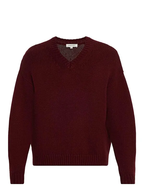 FRAME Wool And Cashmere Knit V-neck Sweater - Burgundy