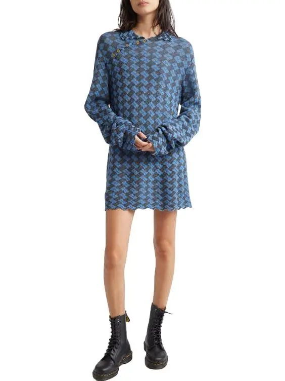 YANYAN Argyle Wool Sweater Dress - Blue