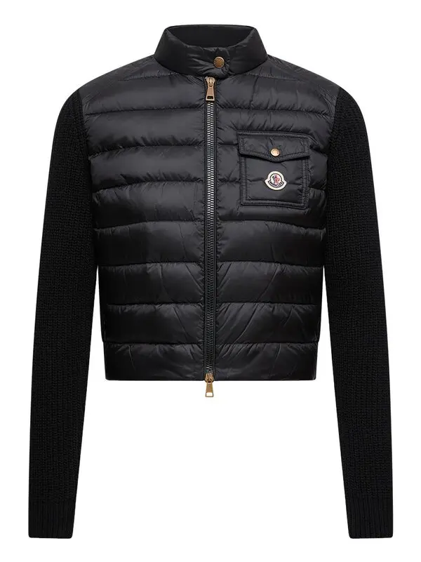 Moncler Padded Wool Zip-up Cardigan - Black