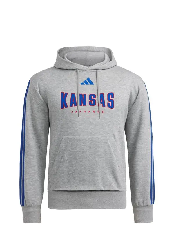 Adidas Kansas Jayhawks Essentials 3-stripes Hoodie - Medium Grey Heather / Royal Blue / Multi