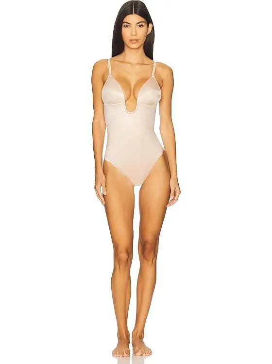 Spanx Shape Suit Your Fancy Plunge Low-back Bodysuit - Champagne Beige