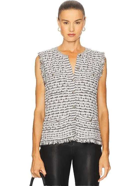 Autumn Cashmere Long Tweed Vest With Fringe - Aluminum Combo