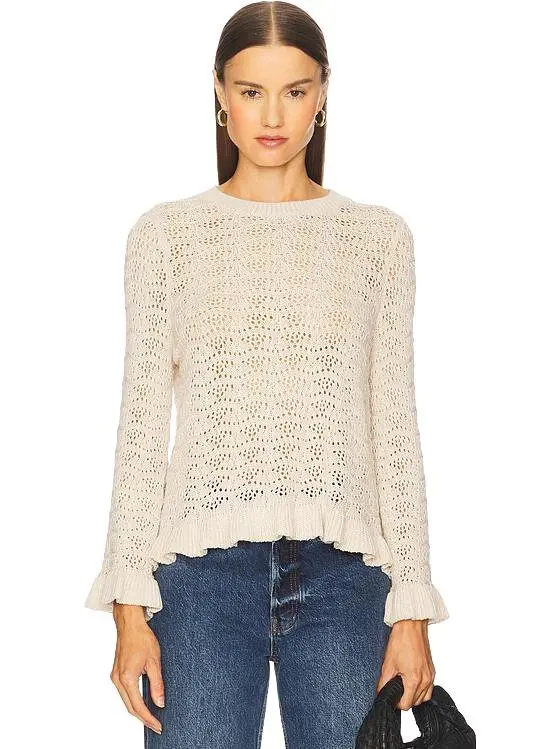 Autumn Cashmere Pointelle Ruffle Edge Crew Top - Natural