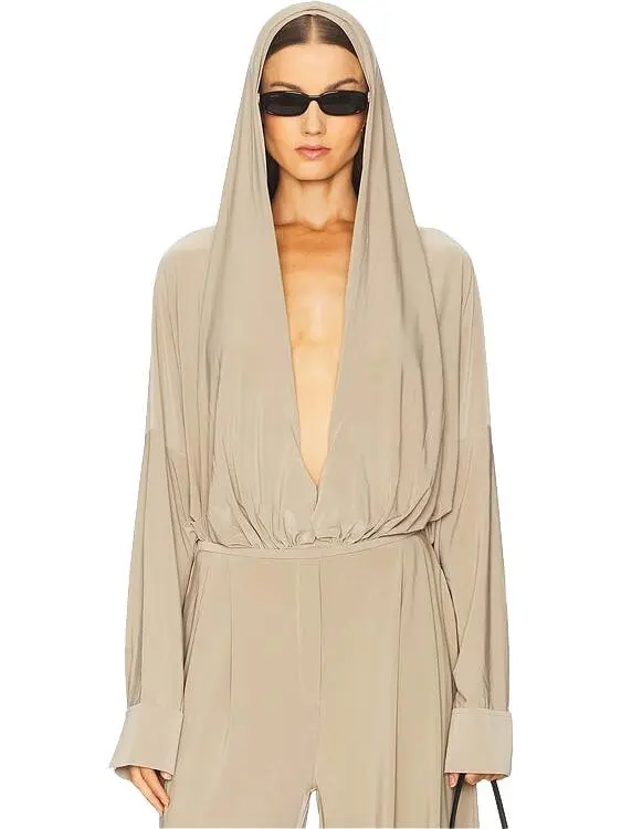 Norma Kamali Hooded Super Oversized Bf Nk Shirt Bodysuit - Elm