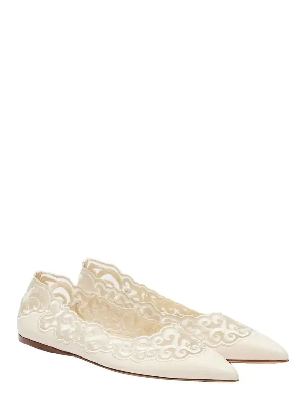 Gabriela Hearst Ziva Embroidered Leather Ballet Flats - White