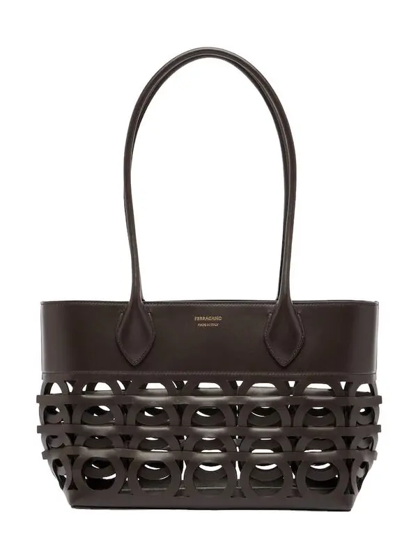 FERRAGAMO Cut-out Leather Tote Bag - Brown