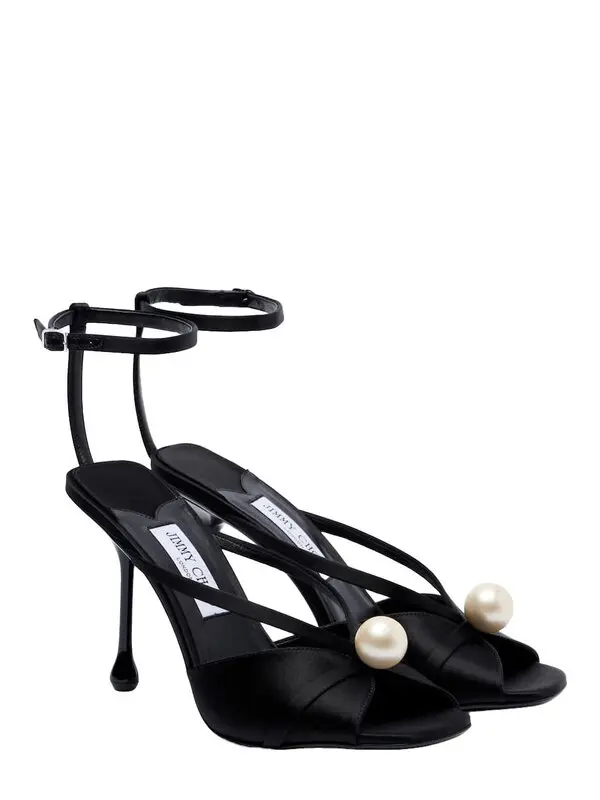 JIMMY CHOO Siva 95 Embellished Satin Sandals - Black