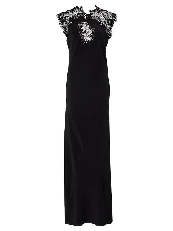 FERRAGAMO Lace-trimmed Silk Gown - Black
