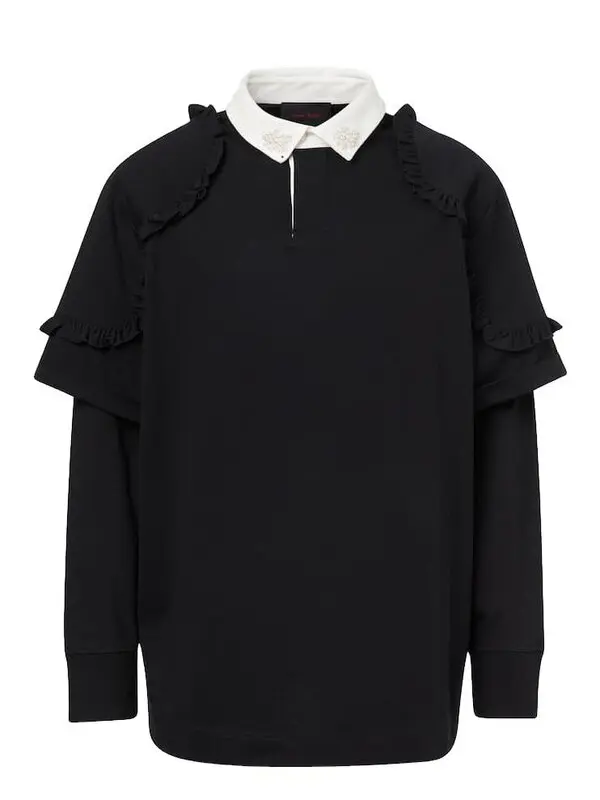 Simone Rocha Layered Ruffled Cotton Jersey Polo Shirt - Black