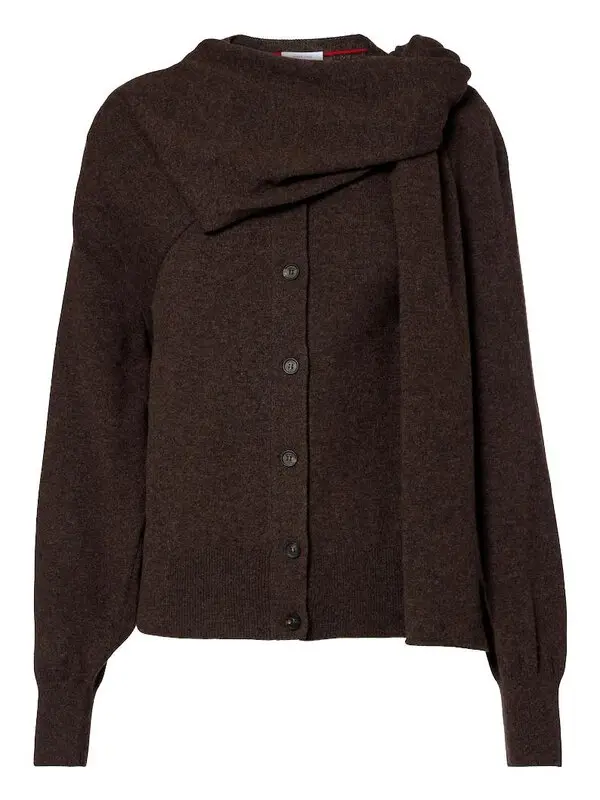 FERRAGAMO Draped Cashmere Cardigan - Brown