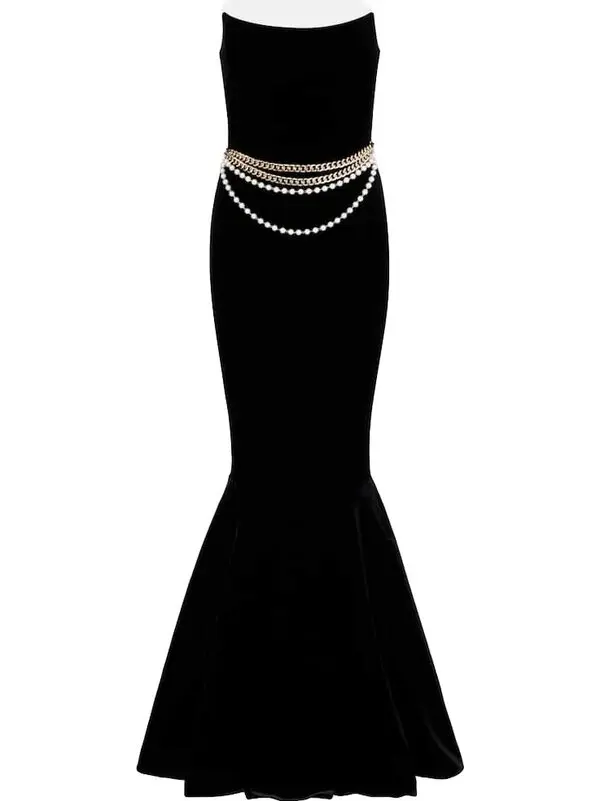 SELF-PORTRAIT Chain-detail Corset Gown - Black