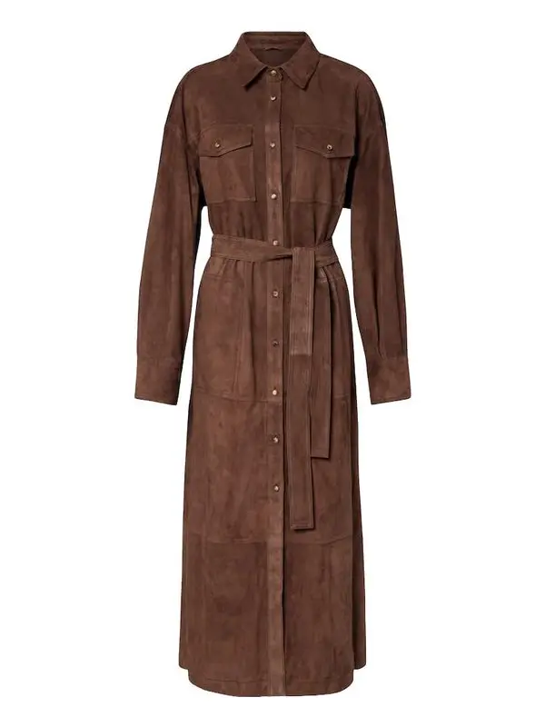 Brunello Cucinelli Monili Belted Suede Shirt Dress - Brown